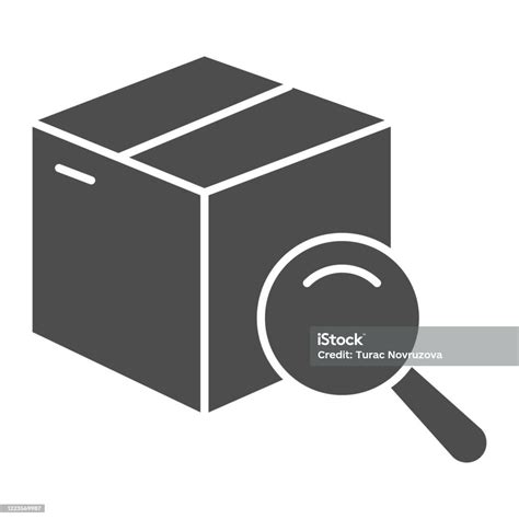 돋보기 솔리드 아이콘 배달 및 물류 기호 상자 흰색 배경에 패키지 추적 벡터 기호 글리프 스타일의 돋보기 아이콘 아래 의 골판지 벡터 그래픽 10에 대한 스톡 벡터 아트 및
