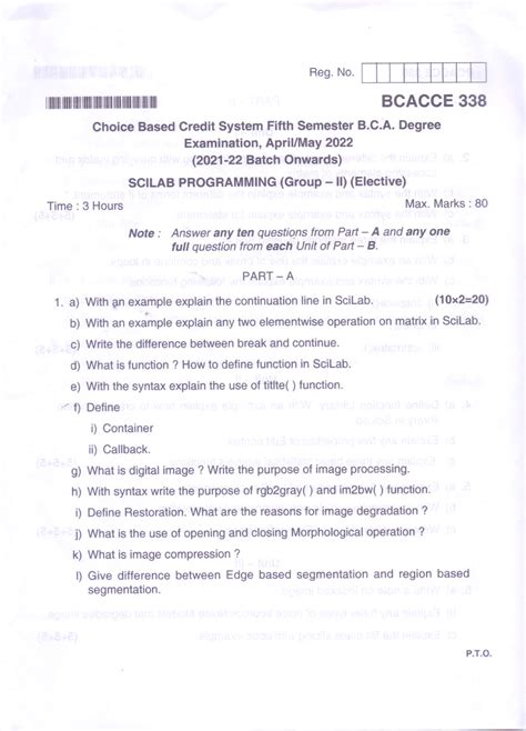 Scilab Programming Very Good Bachelor Of Computer Application Mu
