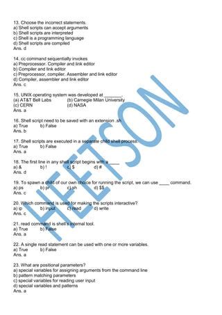 UNIX Questions OS And Commands MCQ With Answers PDF