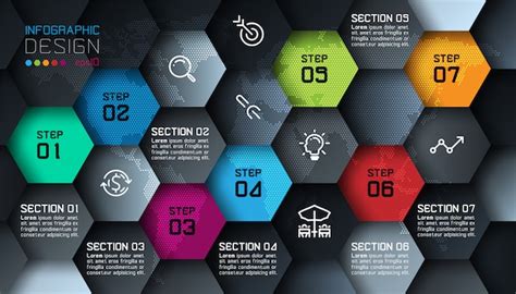비즈니스 육각형 그물 모양 Infographic 템플릿 프리미엄 벡터