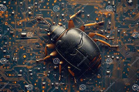 the bug crawling on the electronic circuit as a symbol of computer