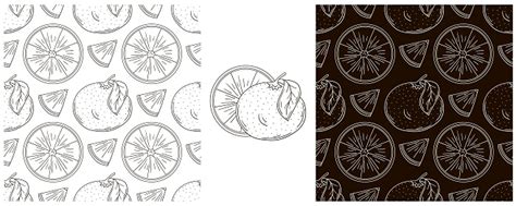 모노크롬 이음매 없는 패턴 손으로 그리기 스타일로 설정합니다 직물 등에 사용할 수 있습니다 감귤류 과일에 대한 스톡 벡터 아트