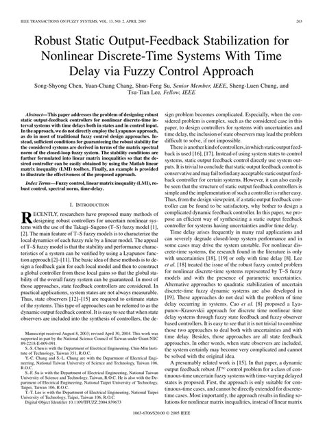 Pdf Robust Static Output Feedback Stabilization For Nonlinear
