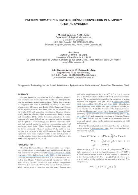 Pdf Pattern Formation In Rayleigh Bénard Convection Numerical Simulation With A Coupled Map