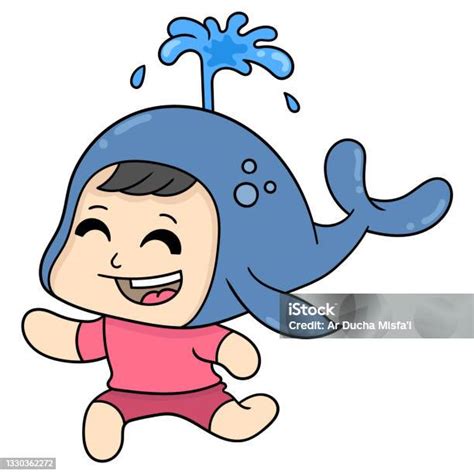 소년 아이는 고래 의상 벡터 일러스트 아트를 입고 행복합니다 낙서 아이콘 이미지 가와이이 고래에 대한 스톡 벡터 아트 및 기타 이미지 Istock