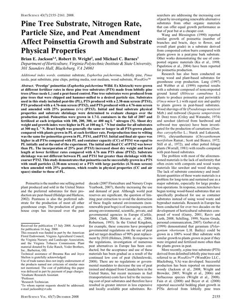 Pdf Pine Tree Substrate Nitrogen Rate Particle Size And Peat Amendment Affect Poinsettia
