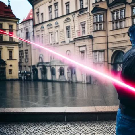 a man shooting a laser gun on a rainy day in prague, | Stable Diffusion ...