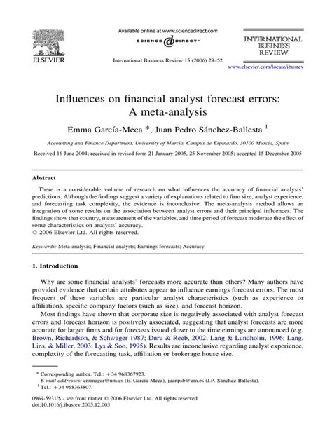 2005 Influences On Financial Analyst Forecast Errors A Meta Analysis Pdf