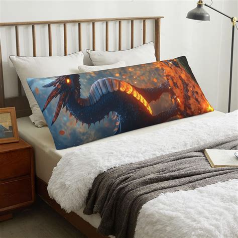 Body Pillow Cover Autumn Maple Leaf Fire Dragon B Super Soft Body