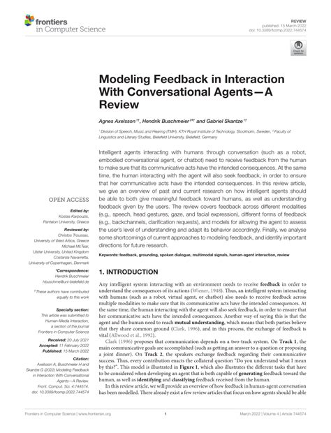 Pdf Modeling Feedback In Interaction With Conversational Agents—a Review