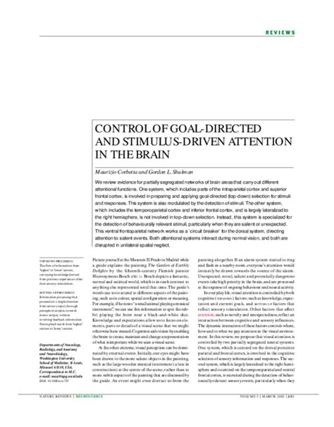 Pdf Control Of Goal Directed And Stimulus Driven Attention In The Brain