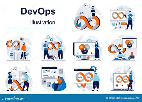 Devops Concept With Character Situations Mega Set Vector Illustrations