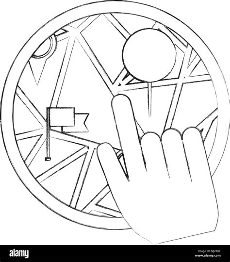 Hand Cursor Click On Map Pin Gps Navigation Vector Illustration Sketch Stock Vector Image And Art