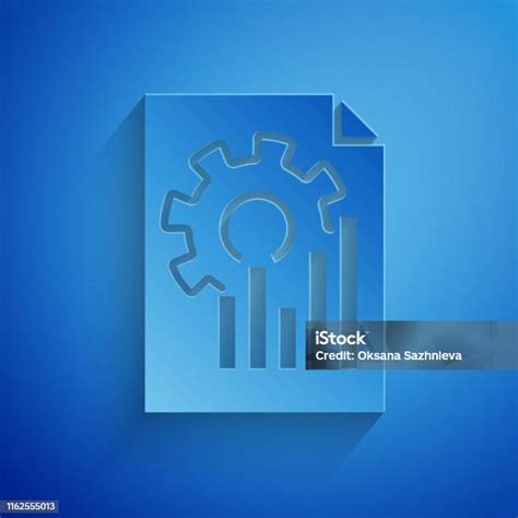 파란색 배경에 격리 된 그래프 차트 아이콘이있는 종이 잘라내기 문서입니다 텍스트 파일 아이콘을 보고합니다 회계 기호입니다 감사