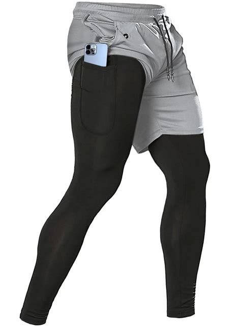 Aolesy Mens 2 In 1 Running Pants Gym Workout Compression Pants For