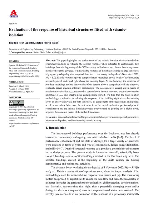 Pdf Evaluation Of The Response Of Historical Structures Fitted With