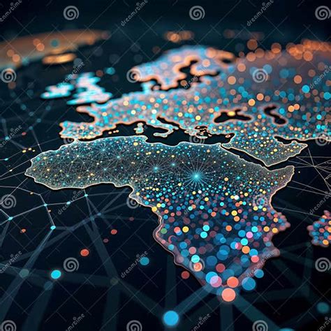 Glowing World Map Representing Global Communication Flow Generative Ai Stock Illustration