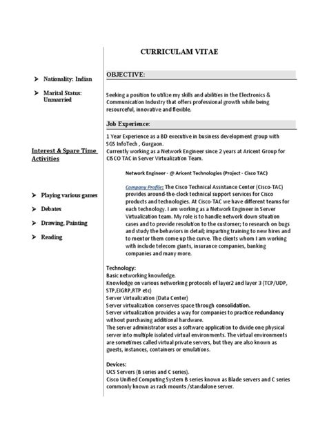Sample Resume 3 Pdf Virtualization Computer Network
