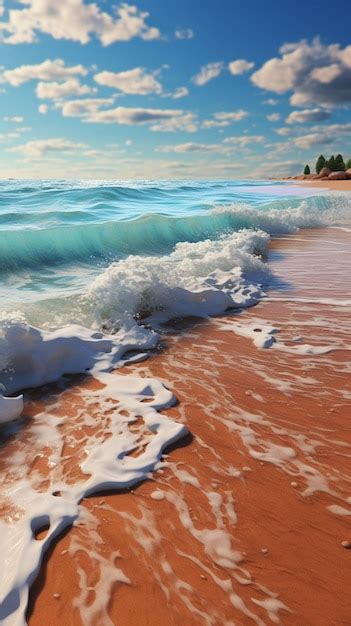 Premium Ai Image Serene Blue Ocean Waves Lap Against Golden Sandy