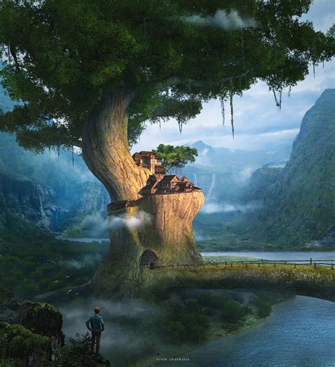 Artstation Giant Tree Small Village