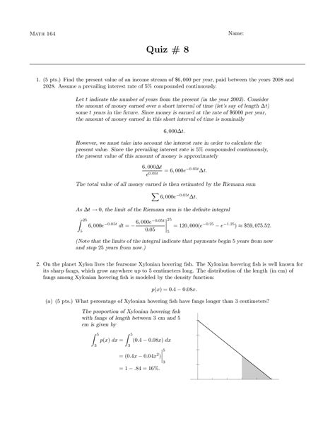 Quiz 8 Solutions Integrated Calculus Analysis Geometry I Ma 164 Docsity