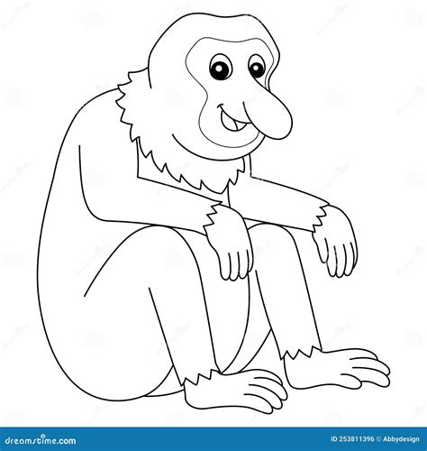 Proboscis Monkey Animal Isolated Coloring Page Vector Illustration