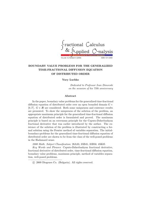 Pdf Boundary Value Problems For The Generalized Time Fractional Diffusion Equation Of