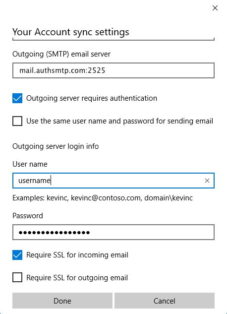 Windows Mail App Outgoing SMTP Server