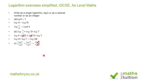 Logarithm Exercises Simplified Igcse As Level Maths Youtube