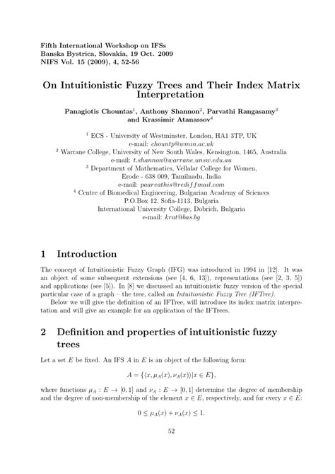 Pdf On Intuitionistic Fuzzy Trees And Their Index Matrix Interpretation