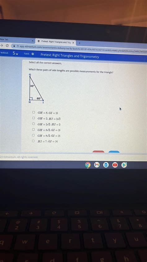 [answered] which three pairs of side lengths are possible measurements