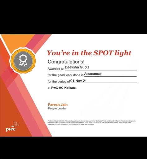 Ca Deeksha Gupta On Linkedin Pwc Spotaward Pwcproud