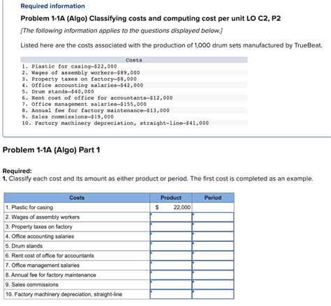 Solved Problem 1 1a Algo Classifying Costs And Computing