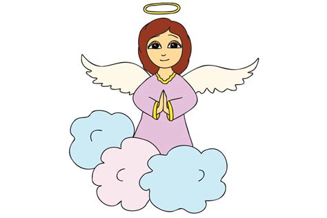 The Picture Shows An Angel Girl Praying Clouds Under Her Feet It Is