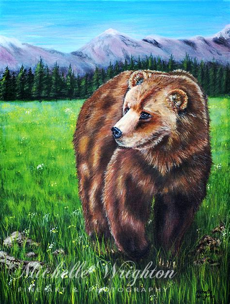 Grizzly Bear In Field Of Flowers Michelle Wrighton Photography