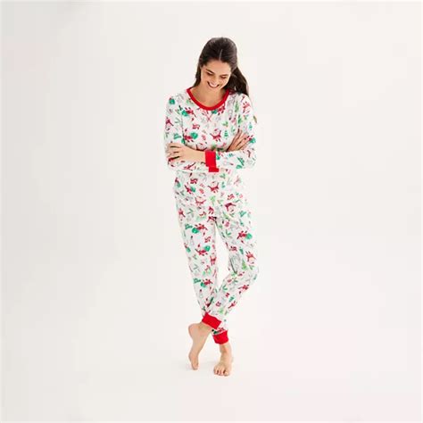 Womens Jammies For Your Families® Doodle Santa Cozy Microfleece Top And Bottom Pajama Set