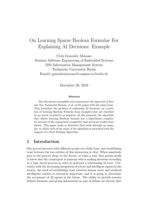 Pdf On Learning Sparse Boolean Formulae For Explaining Ai Decisions Example