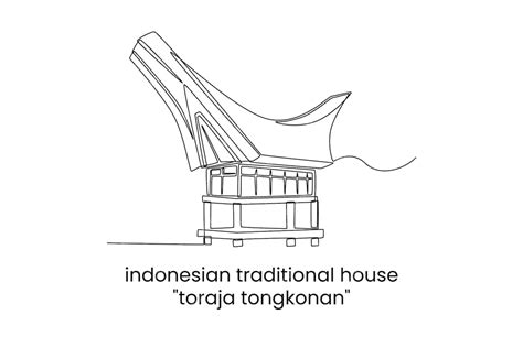 인도네시아 전통 가옥 개념의 단일 선 그리기 Toraja 집 연속 선 그리기 디자인 그래픽 벡터 일러스트 레이 션 프리미엄 벡터