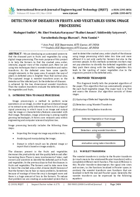 Pdf Detection Of Diseases In Fruits And Vegetables Using Image Processing