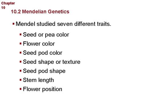 Mendelian Genetics Chapter 10 Sexual Reproduction And Genetics