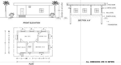 House Floor Plan With Elevation In Dwg File Drawing