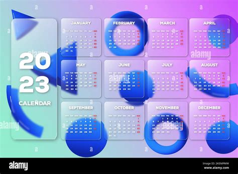 2023 New Year Calendar Template Glass Morphism Style Stock Vector Image