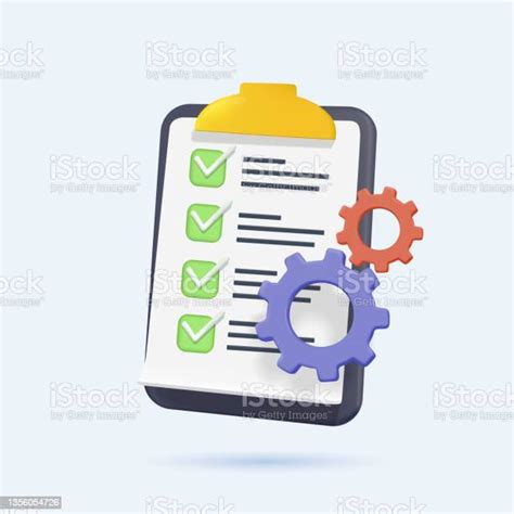 클립 보드 및 기어 아이콘 프로젝트 관리 소프트웨어 개발 개념 체크리스트와 코그 3d 벡터 그림입니다 3차원 형태에 대한 스톡 벡터 아트 및 기타 이미지 Istock