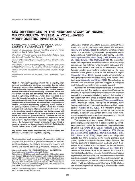 Pdf Sex Differences In The Neuroanatomy Of Human Mirror Neuron System