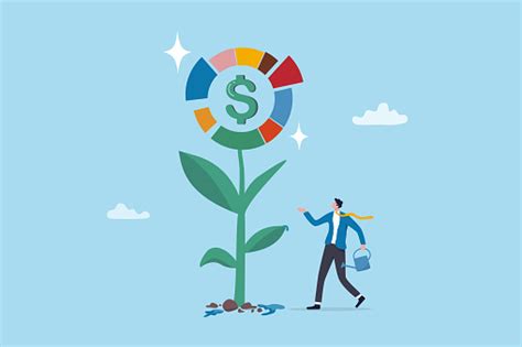 투자 포트폴리오 수동 소득 자산 관리 또는 뮤추얼 펀드 계획 투자 성장 개념 사업가 급수 성장 식물 투자 포트폴리오 파이 차트를 구축하기 위해 계획에 대한 스톡 벡터 아트