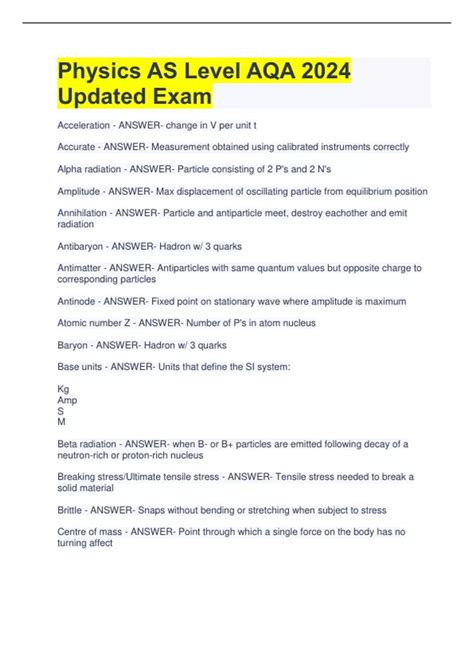 Physics AS Level AQA 2024 Updated Exam AQA Physics AS Stuvia US