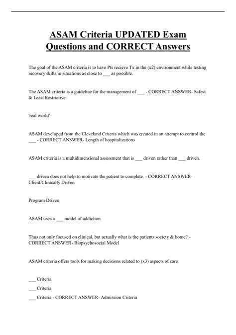 Asam Criteria Updated Exam Questions And Correct Answers Asam Criteria Stuvia Us