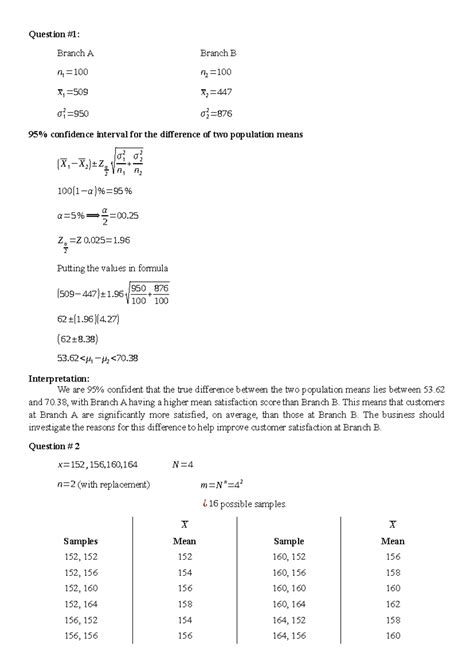 Statistics Assignment Confidence Intervals And Sample Means Analysis