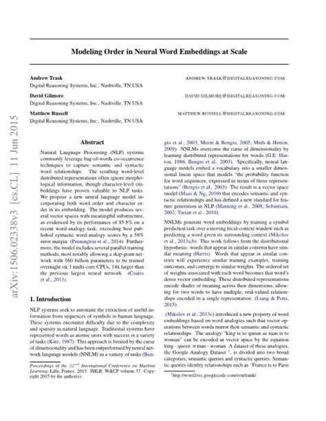Modeling Order In Neural Word Embeddings At Scale Docslib