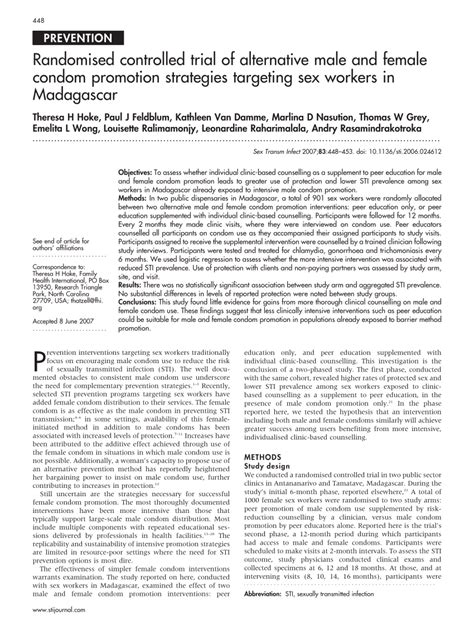 Pdf Randomised Controlled Trial Of Alternative Male And Female Condom